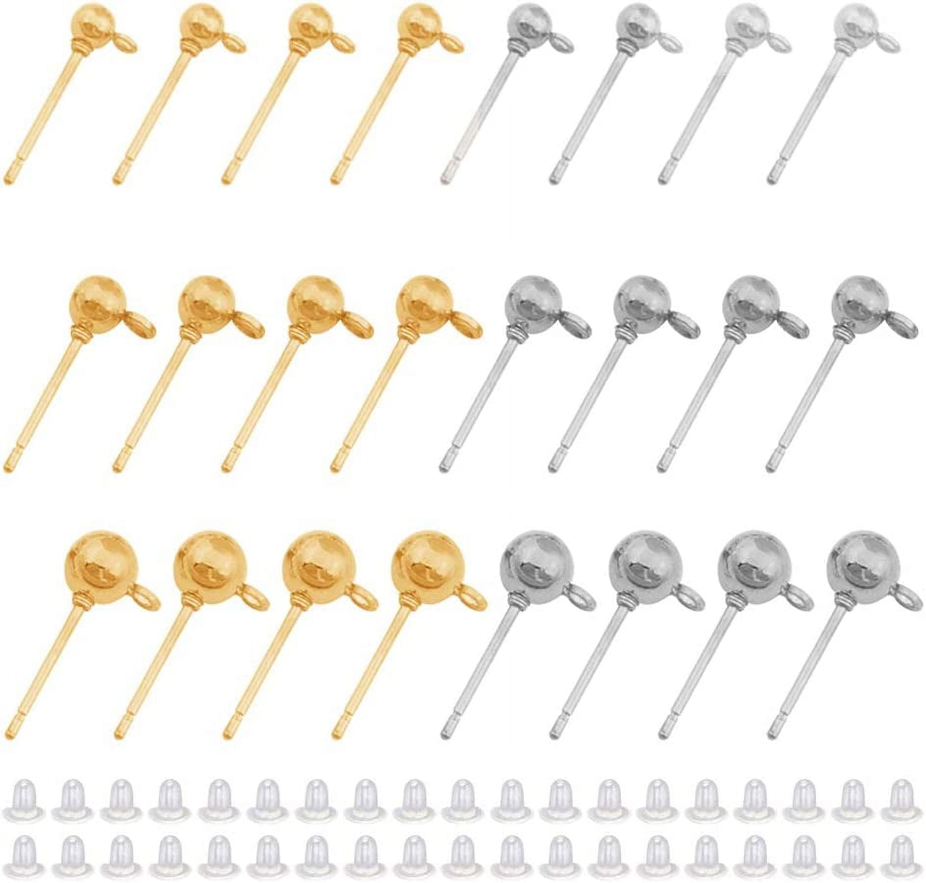 300pcs Ball Earring Studs with 300pcs Rubber Earring Safety Backs,Round ...