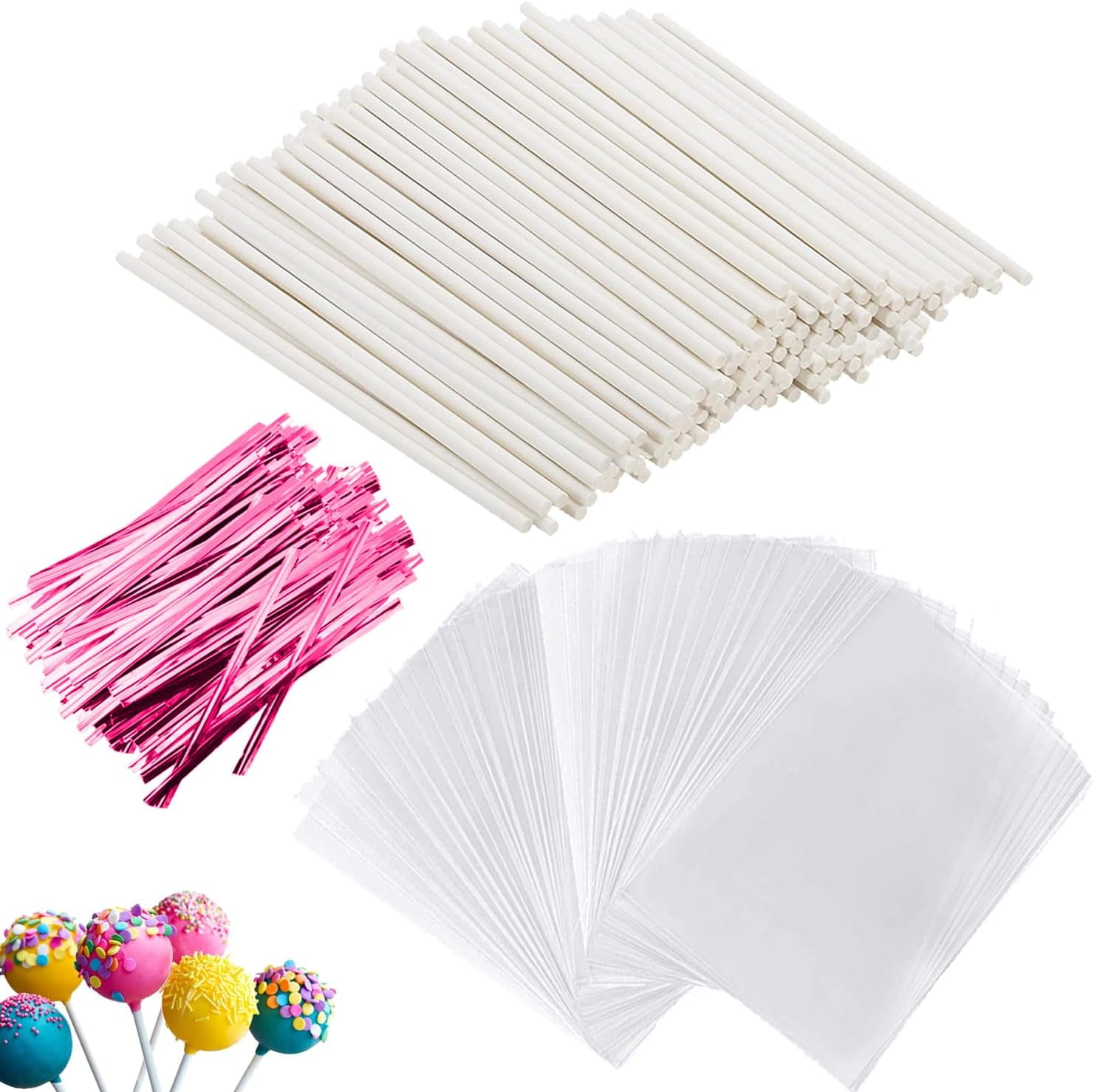 300pcs Cake Pops Set, 100pcs 6 Inch Lollipop Sticks, 100pcs Cake Pops ...
