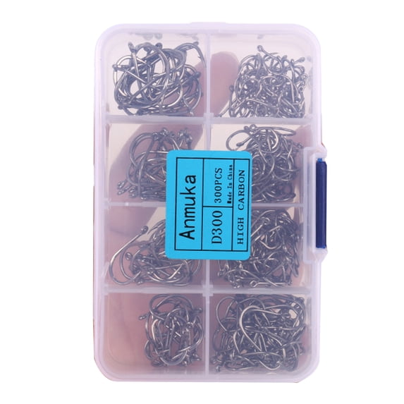 300pcs Carbon Steel Eyed Fish Hook with Compartment Box Metal Circles ...
