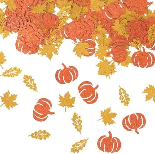 300pcs Fall Glitter Confetti, Autumn Maple Leaf Pumpkin Table Scatter ...
