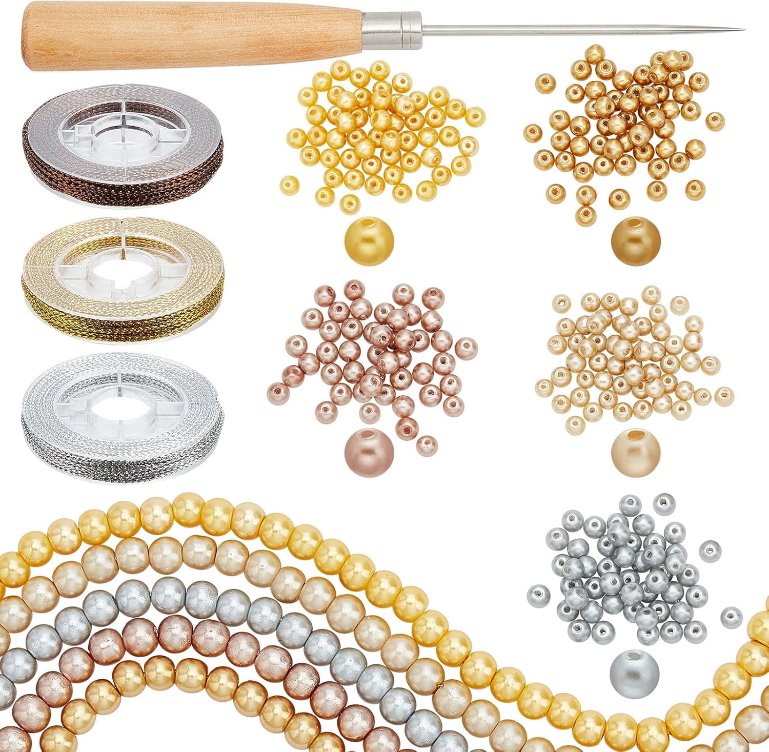 300pcs Glass Pearl Beads 4mm Craft Pearl Beads 6 Colors Satin Luster ...