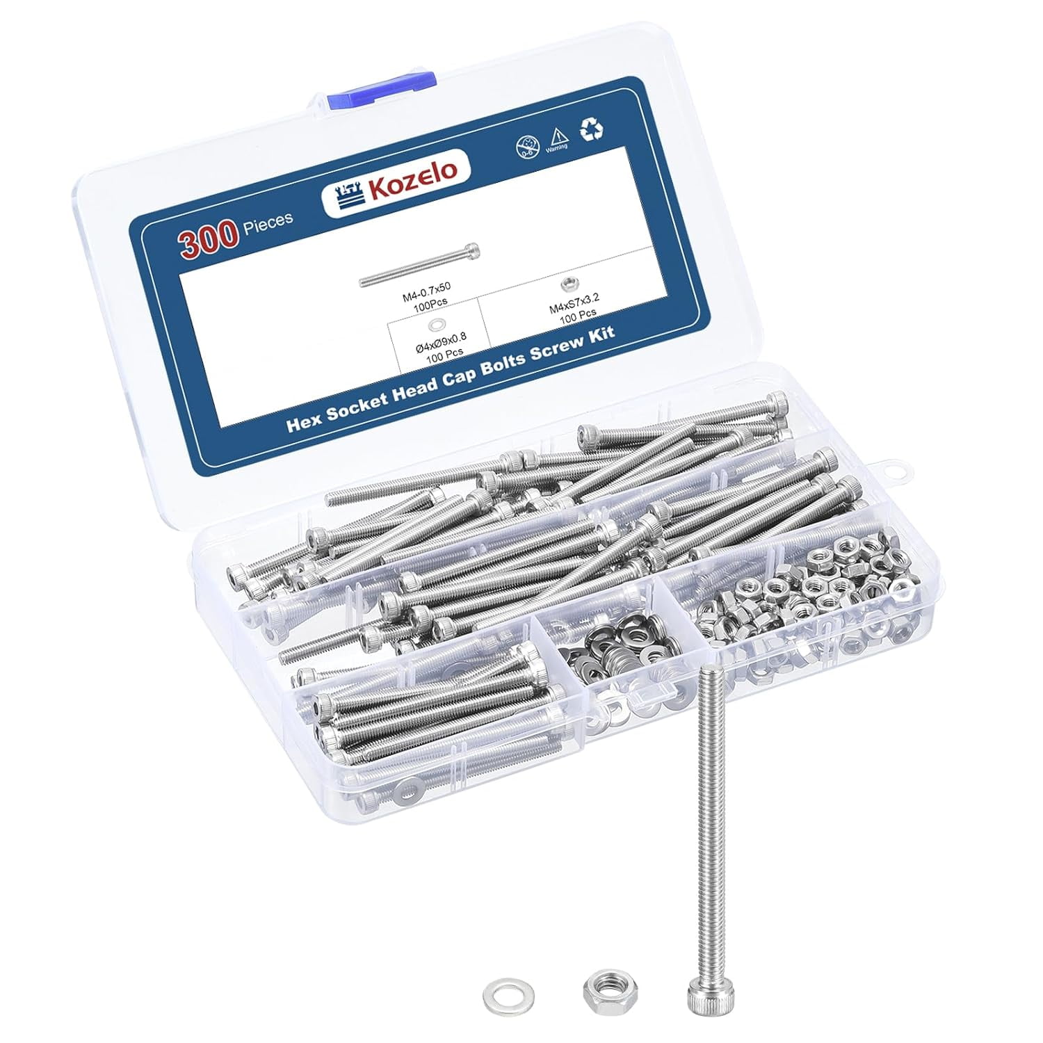 300pcs M4 Socket Head Cap Screws Bolts Nuts Assortment Kit - [M4x50mm ...