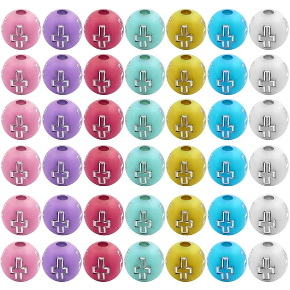 300pcs Round Cross Spacer Beads Acrylic Crucifix Ball Beads Colorful ...
