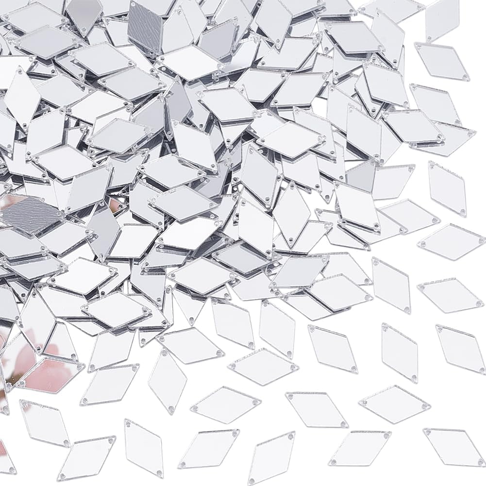 300pcs Sew on Mirrors Silver Acrylic Mirror Rhombus Mirror DIY Mirrored ...