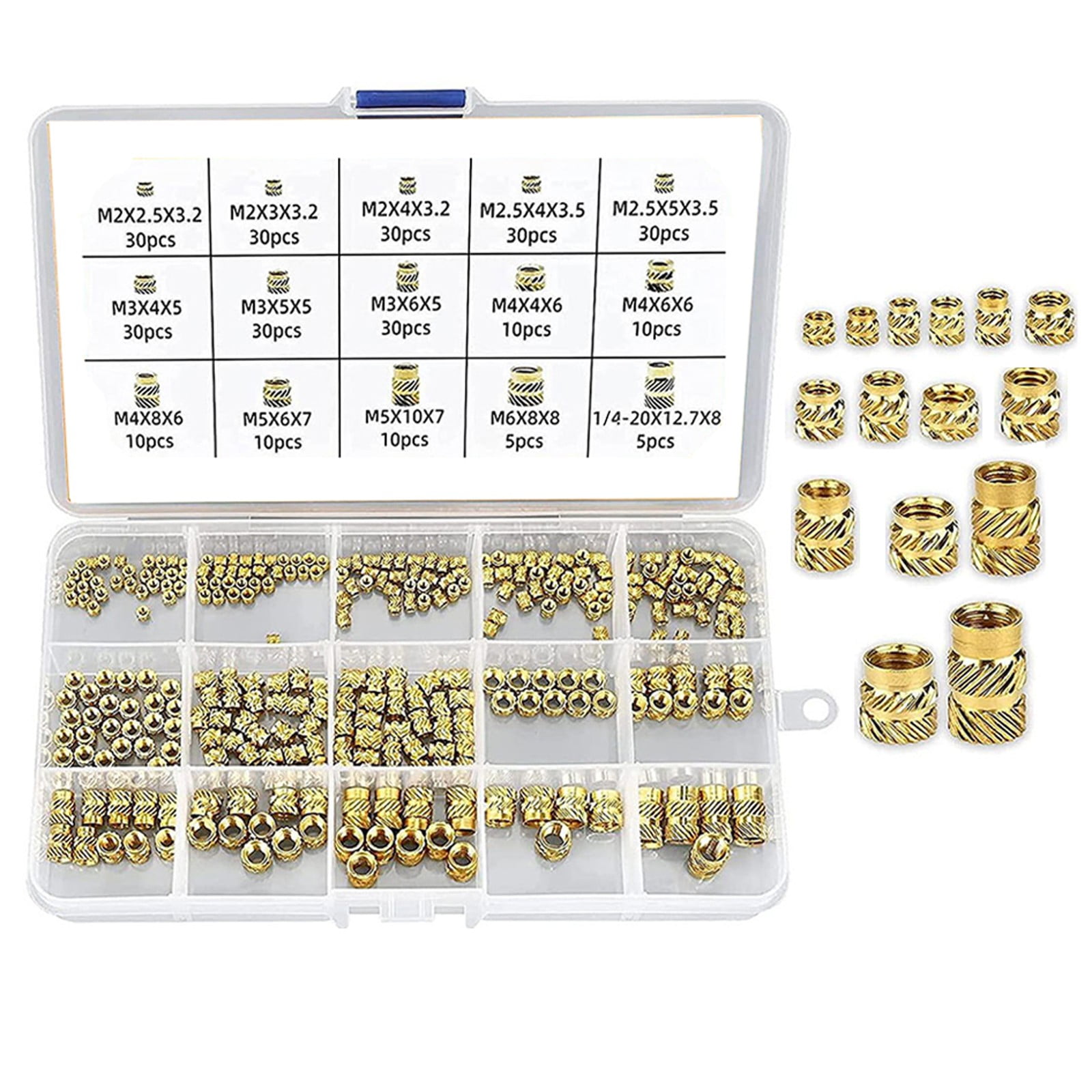 300Pcs Threaded Inserts M2 M2.5 M3 M4 M5 M6 Insert Nuts Brass Threaded ...