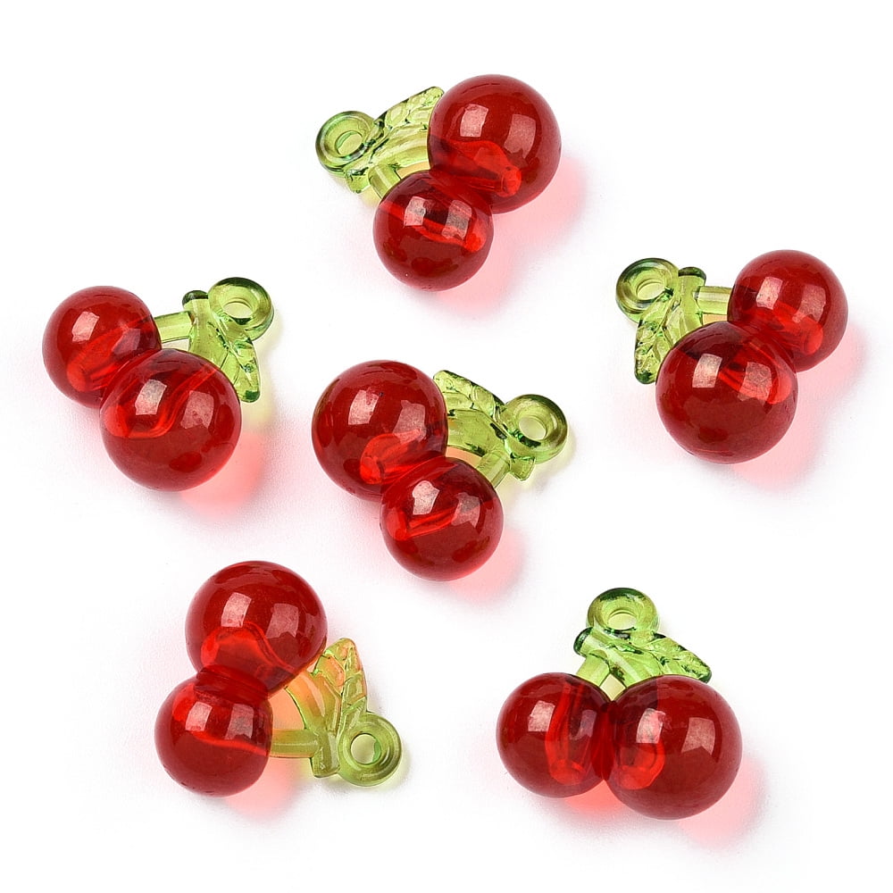 300pcs Transparent Acrylic Pendants Cherry Red 20x19.5mm Hole: 2.5mm ...