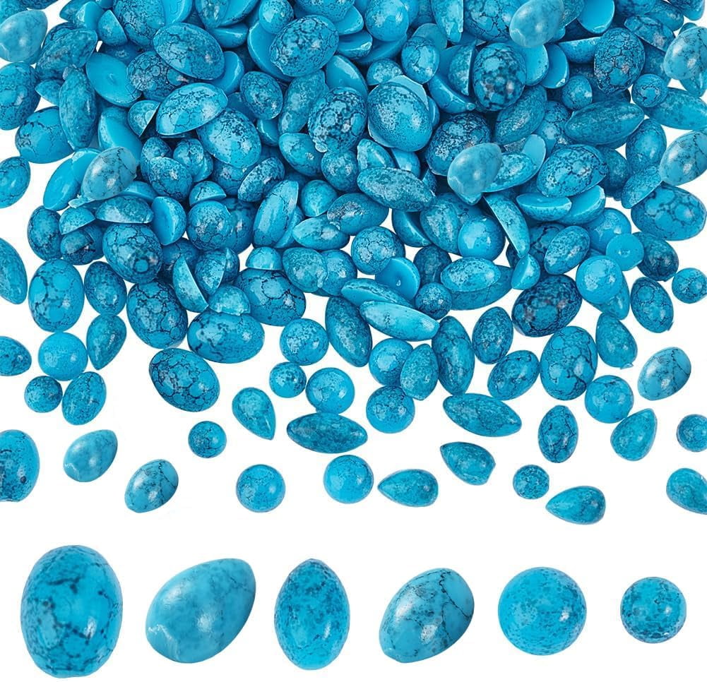 300pcs Turquoise Stone Cabochon 6 Styles Half Round Cabochon Tiles Oval ...