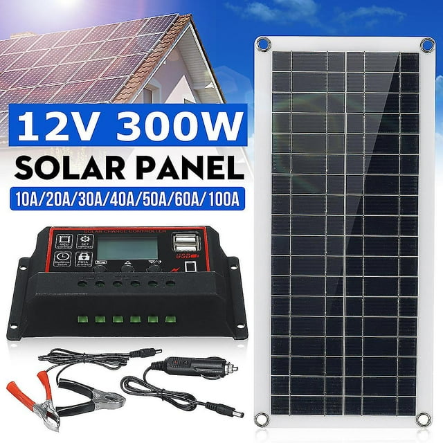 300W 12V Solar Panel Kit, Battery Maintainer Charger with Controller ...