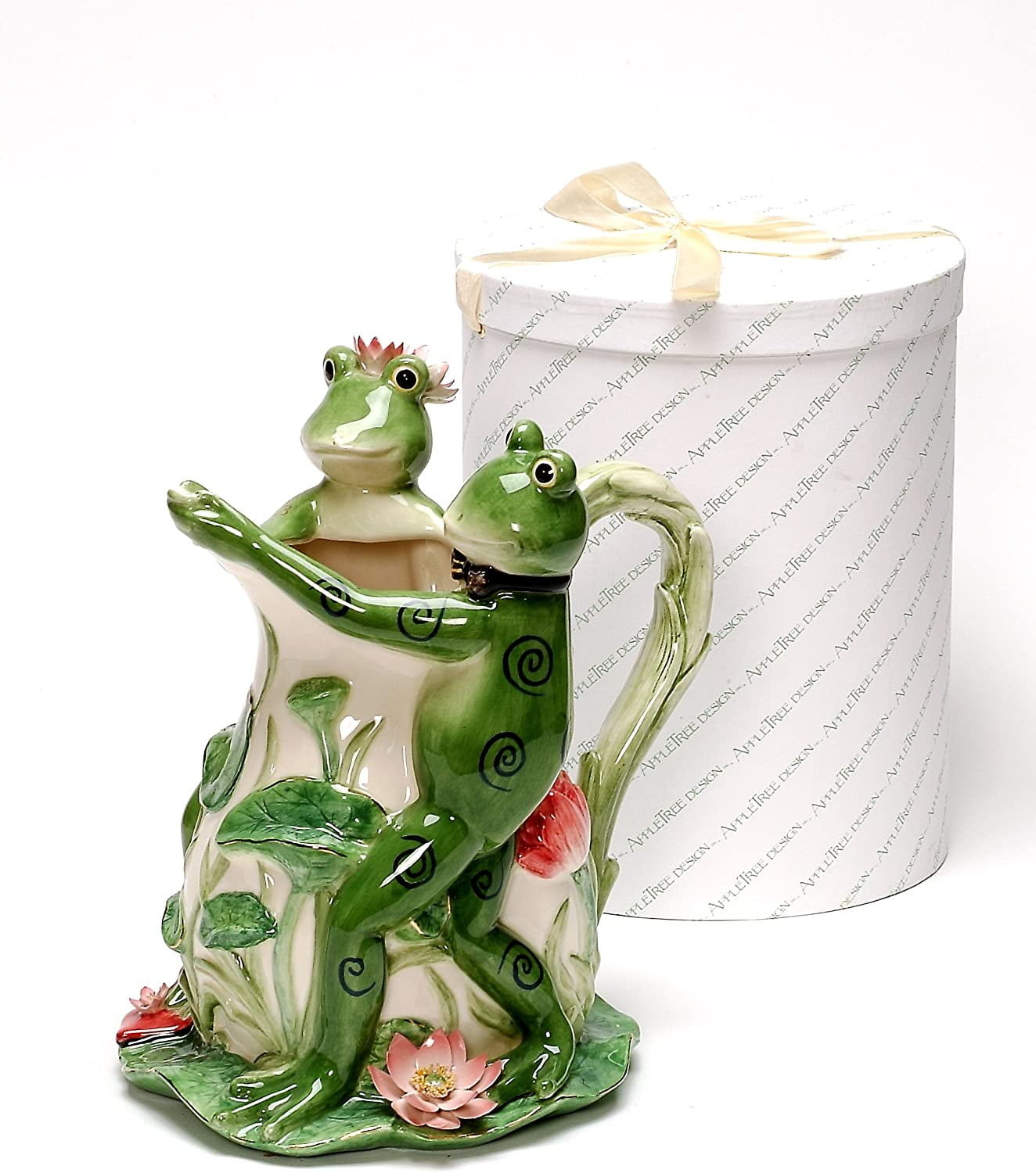 30107 Fine Ceramic Frog Couple Tango Dancing with Water Lily Lotus Vase ...