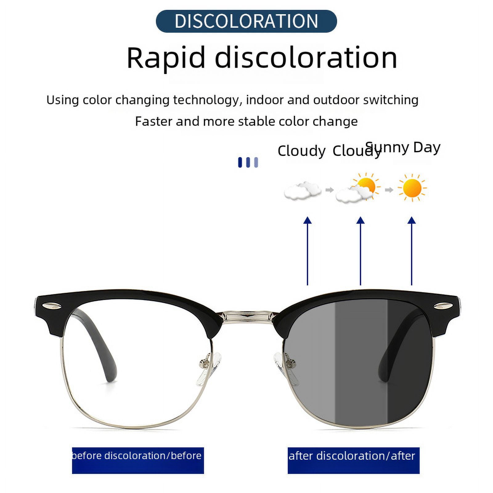3016 color changing sunglasses classic retro rice nail half frame color ...