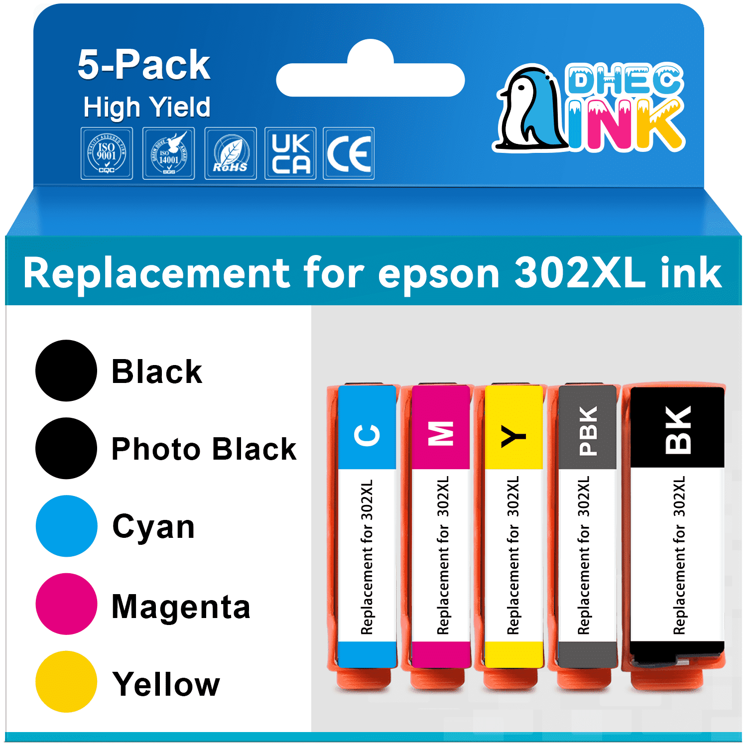 DHECINK 5-Pack 302XL Ink Cartridges for Epson Expression Premium XP ...
