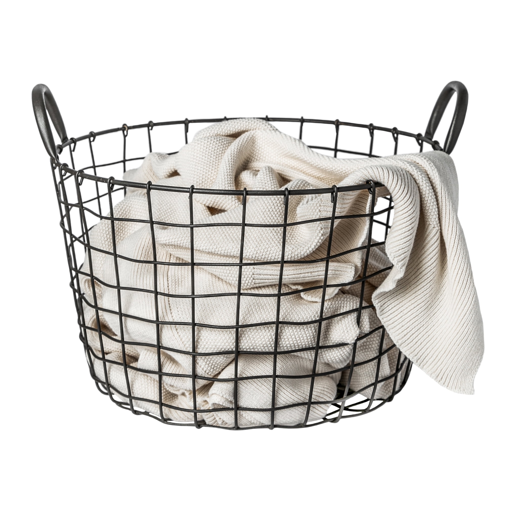 Large Wire Basket - Round Grey Metal Storage Container - Ideal Wire ...