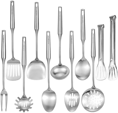 304 18/10 Stainless Steel Kitchen Utensils Set 11 Pcs Long Cooking ...