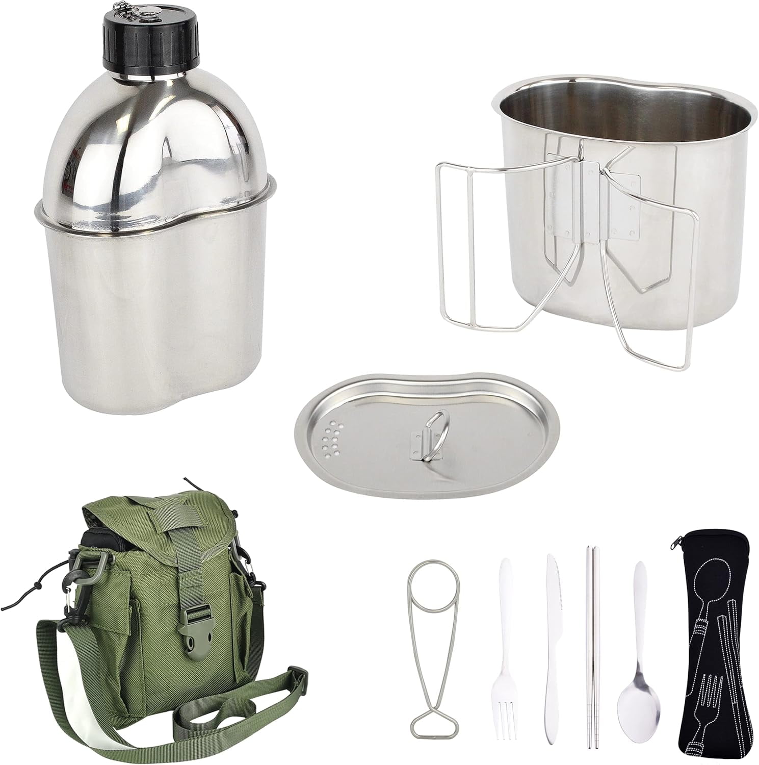 304 (18/8) Stainless Steel (FDA Compliant) US G.I Style Canteen Kit ...