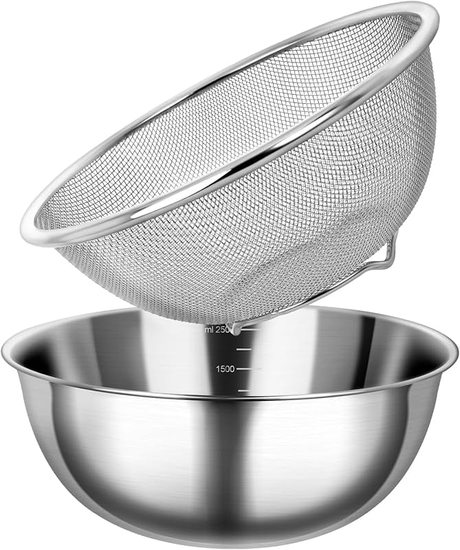 304 Metal Stainless Steel Colander Strainer Mixing Bowl With ...