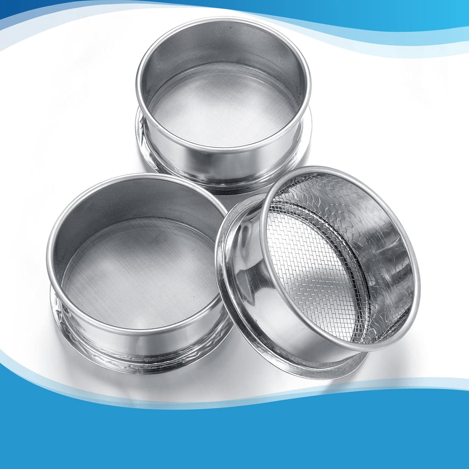 304 Stainless Lab Sieves, 200, 80 and 10 Mesh Aperture Test Sieve with ...