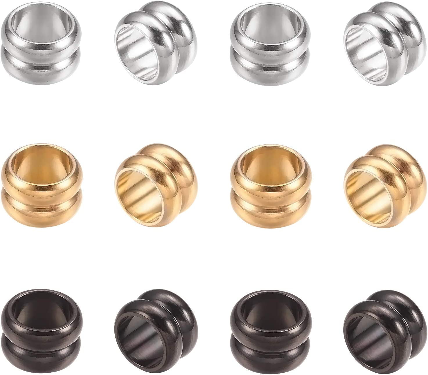 304 Stainless Steel 1 box 3 colors 18pcs 9mm Grooved Column Beads 6mm ...