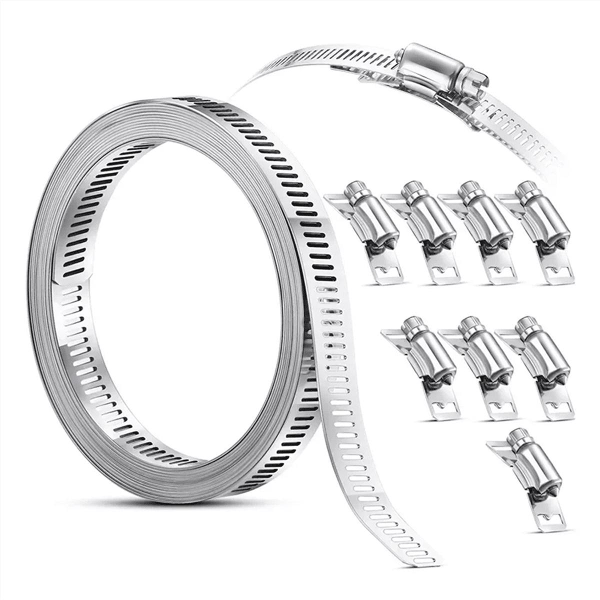 304 Stainless Steel 3.5M Hose Clamp Strap with 8 Fasteners Worm ...