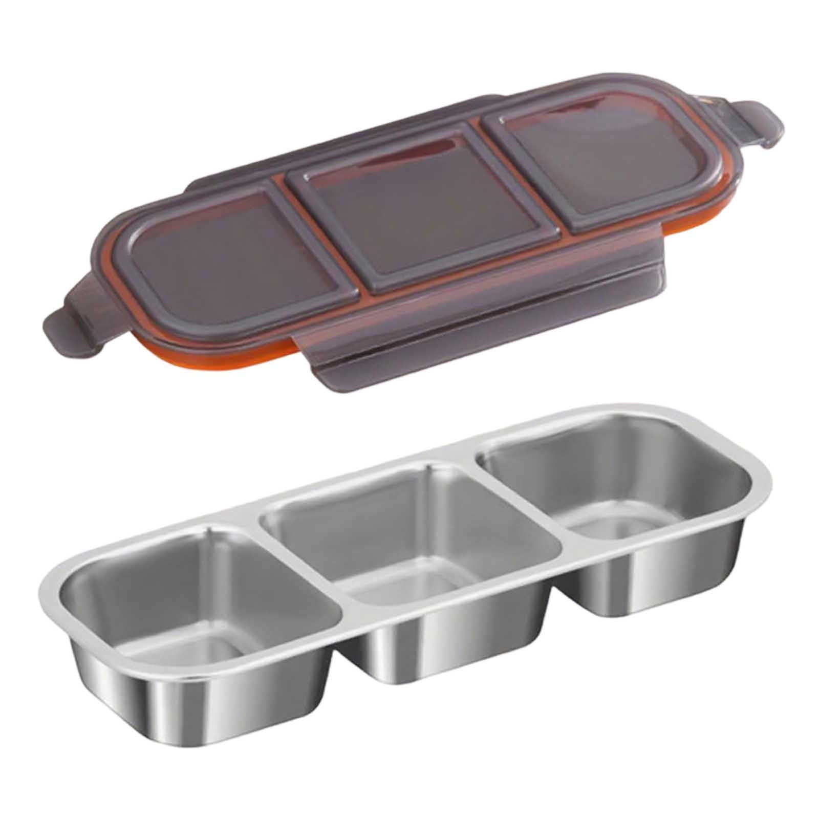 304 Stainless Steel 3-Compartment Snack Container - Reusable Leakproof ...