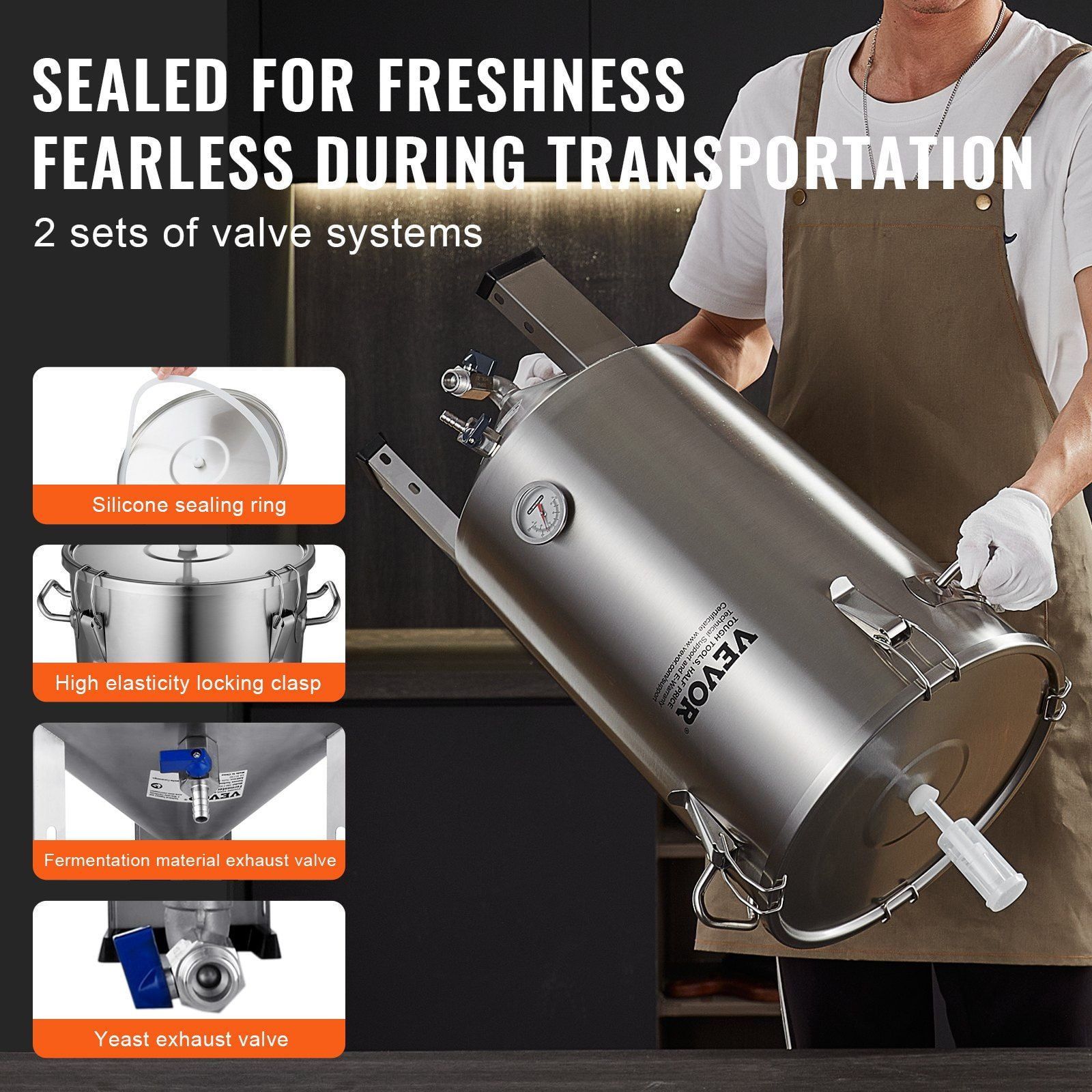 304 Stainless Steel 8 Gallon Beer Brew Fermentor, Brewing Bucket with ...