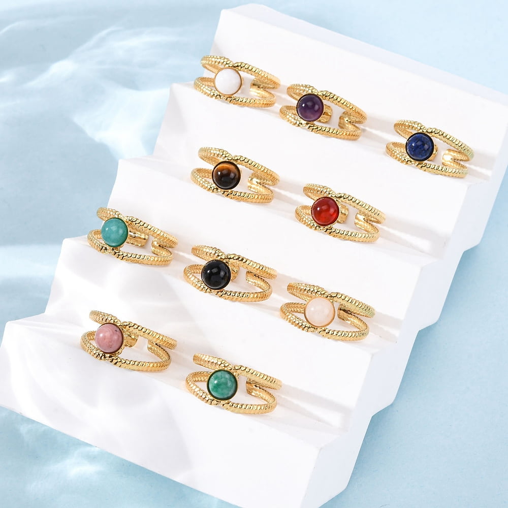 304 Stainless Steel Adjustable Open Cuff Rings Natural Gemstone Rings ...