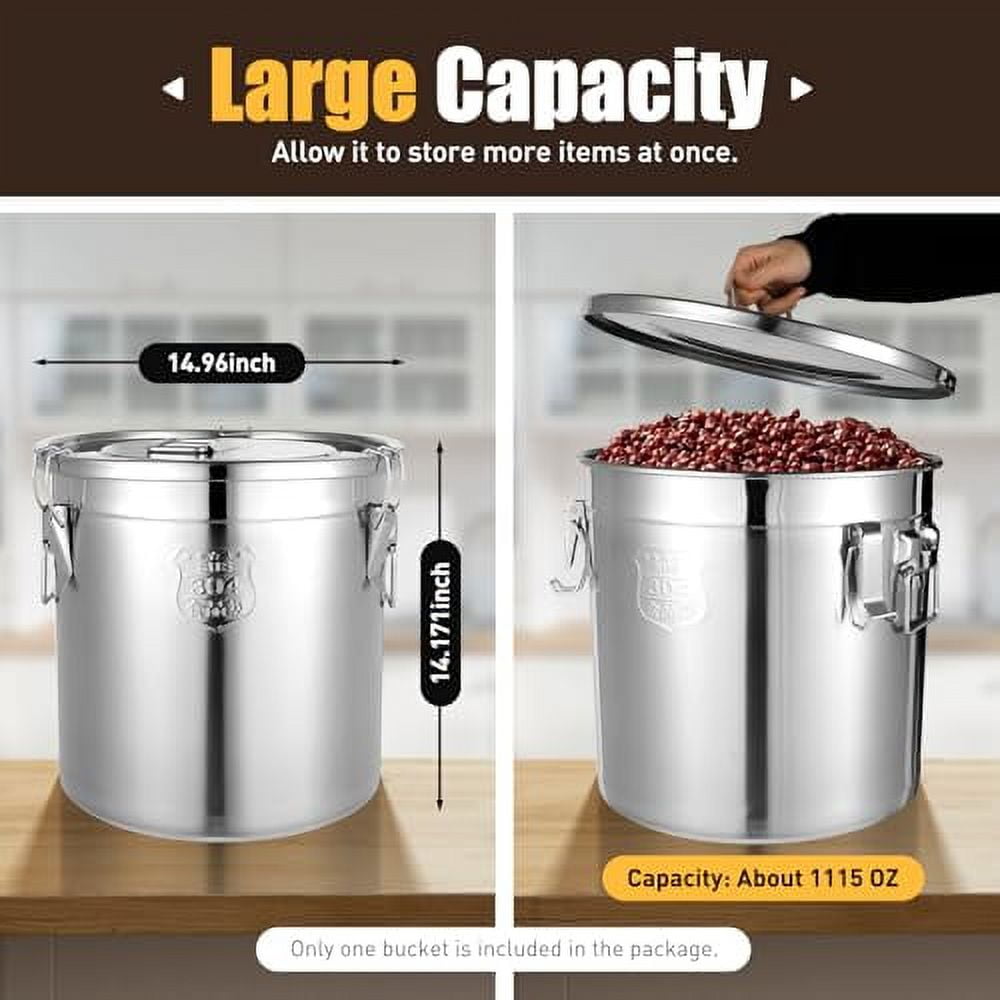 304 Stainless Steel Airtight Canister with Airtight Lids, 5.5Gal Large ...