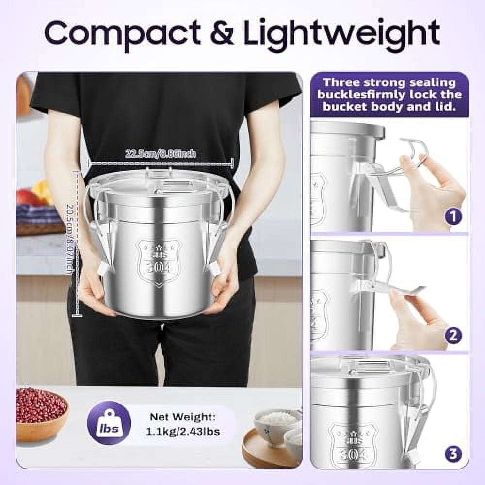 304 Stainless Steel Airtight Canister, Rice Cereal Grain Canisters ...