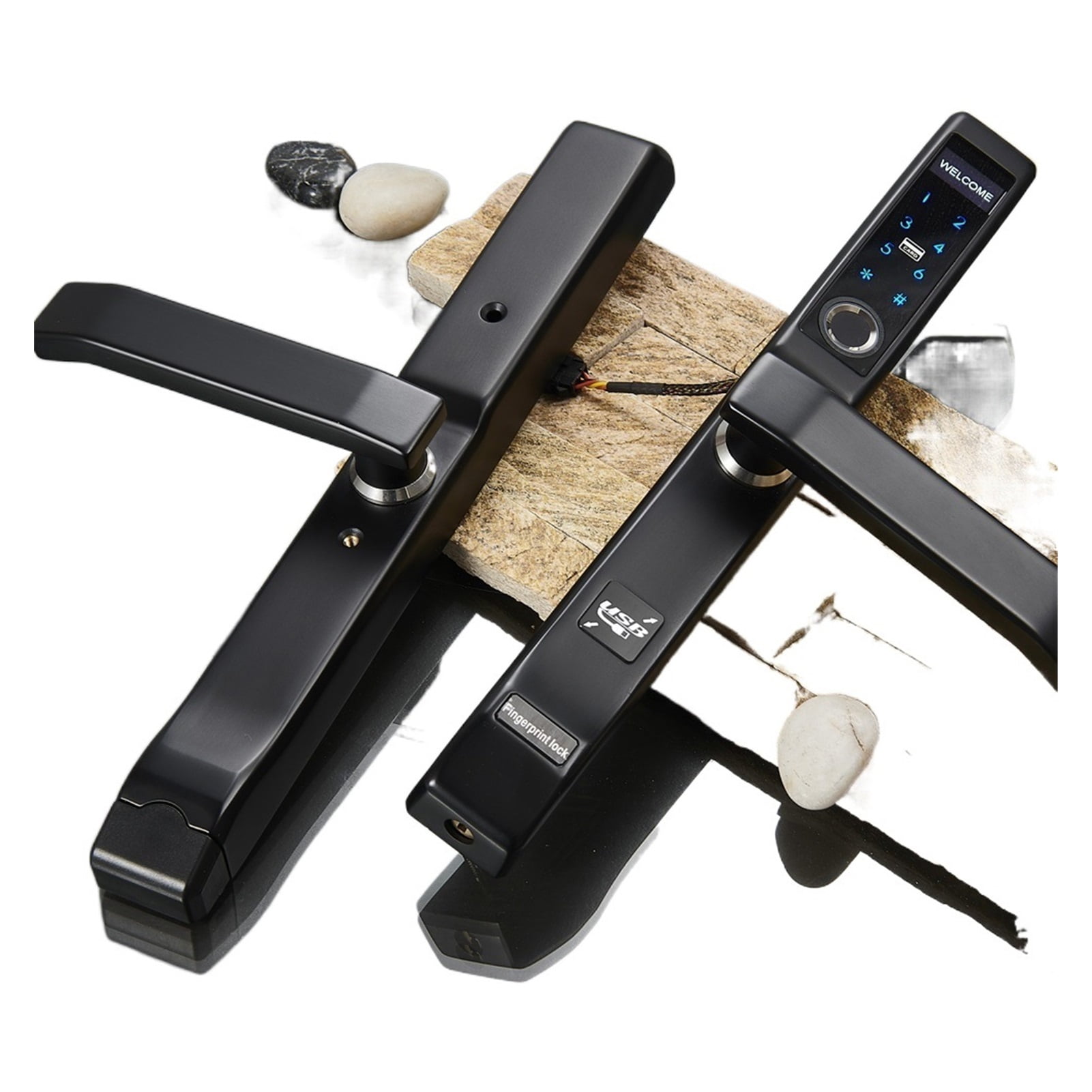 304 Stainless Steel Aluminum Fingerprint Lock For Sliding Door In Black ...