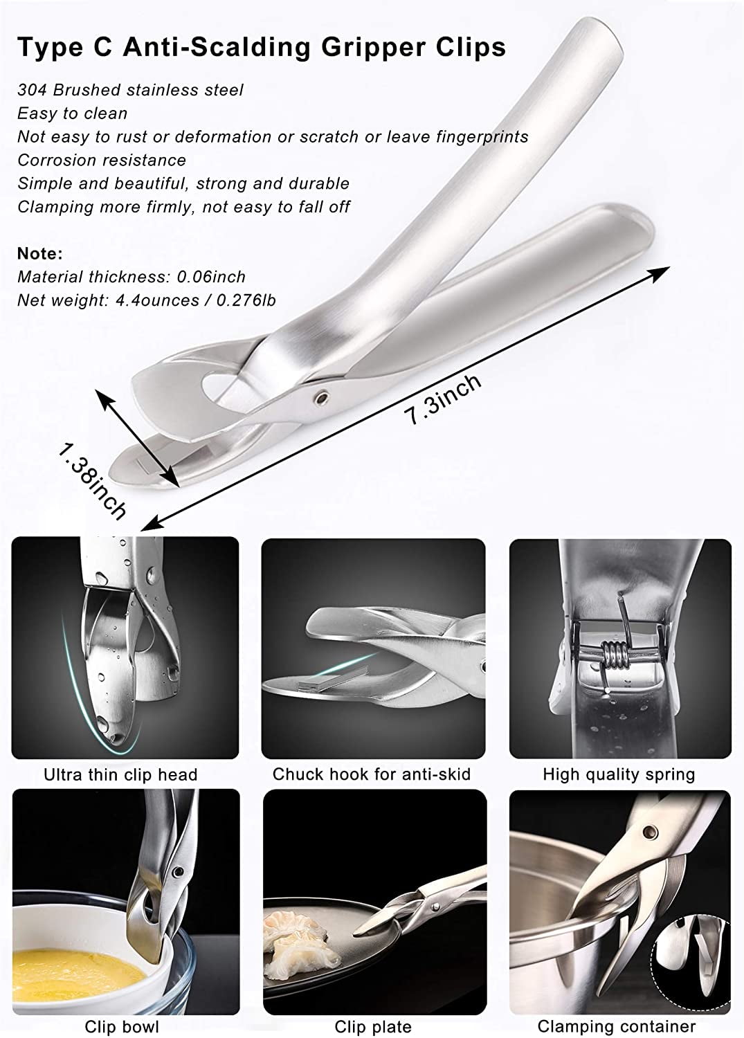 304 Stainless Steel Anti-Hot Bowl Gripper Clip for Hot Plates, Bowls ...