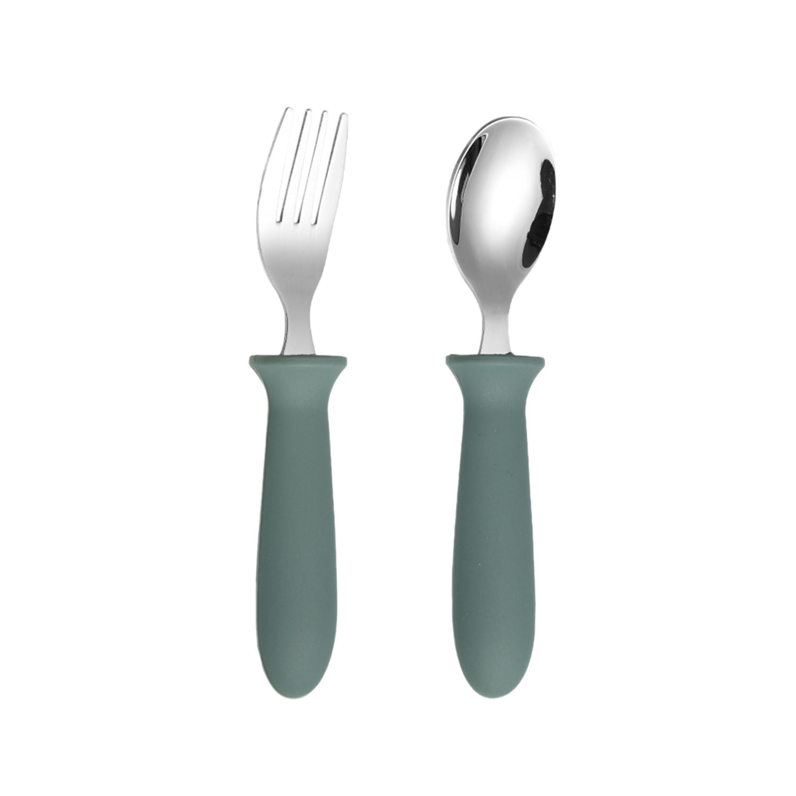 304 Stainless Steel Baby Fork and Spoon Set with Safety Handle, Toddler ...
