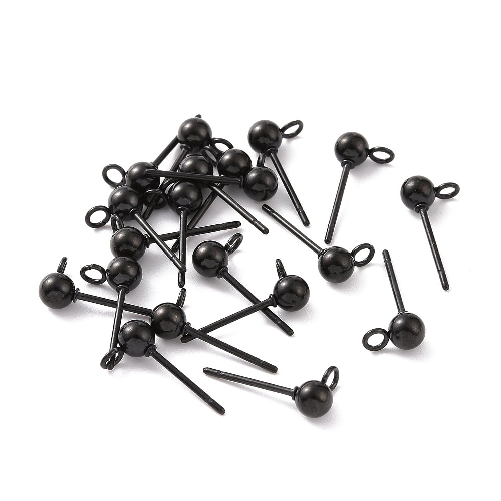 304 Stainless Steel Ball Stud Earring Findings with Loop Gunmetal ...