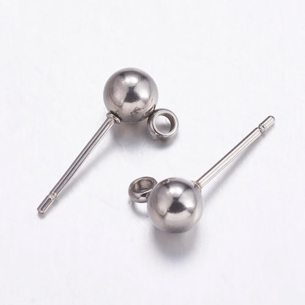 304 Stainless Steel Ball Stud Earrings Findings with Loop Stainless ...