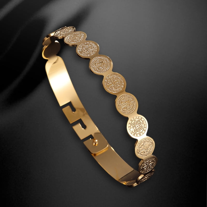 304 Stainless Steel Bangles for Women Flat Round with Saint & Cross ...