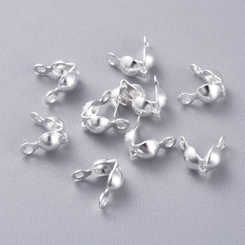 304 Stainless Steel Bead Tips Calotte Ends Clamshell Knot Cover Silver ...