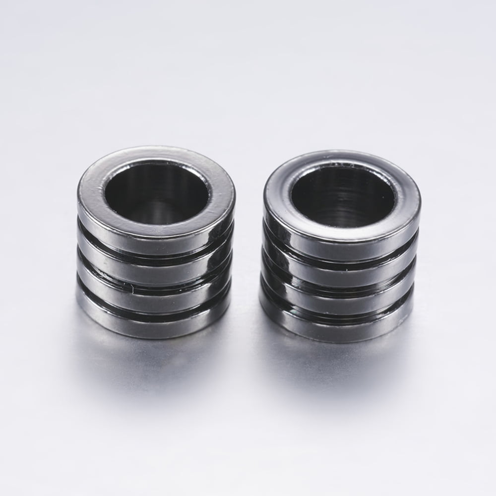 304 Stainless Steel Beads Column Grooved Beads Gunmetal 10x8mm Hole: 6 ...