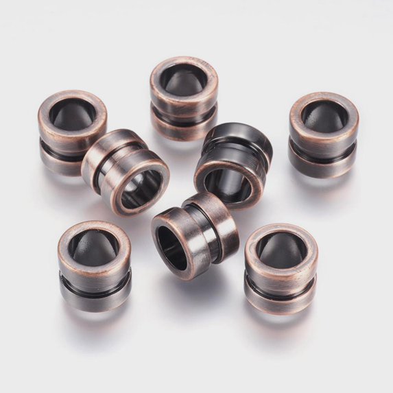 304 Stainless Steel Beads Column Grooved Beads Red Copper 10x8mm Hole ...