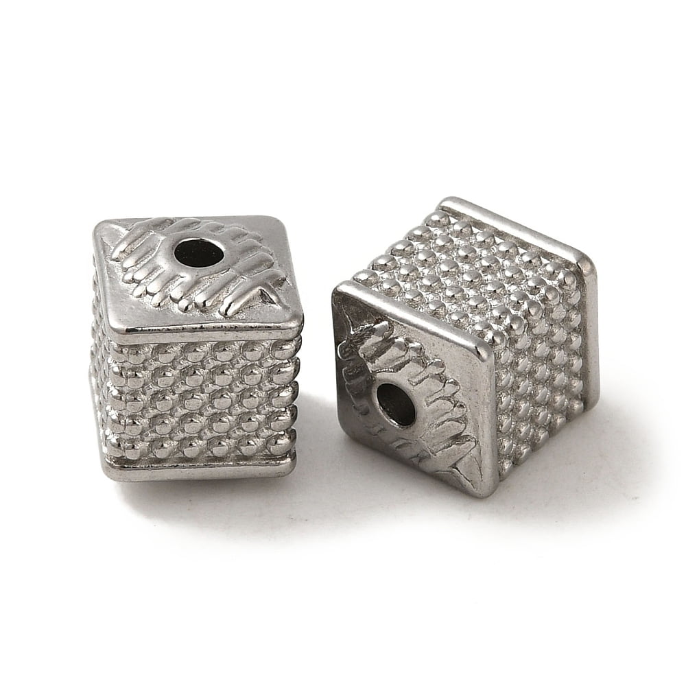304 Stainless Steel Beads Cube Stainless Steel Color 9.5x7.5x7.5mm Hole ...