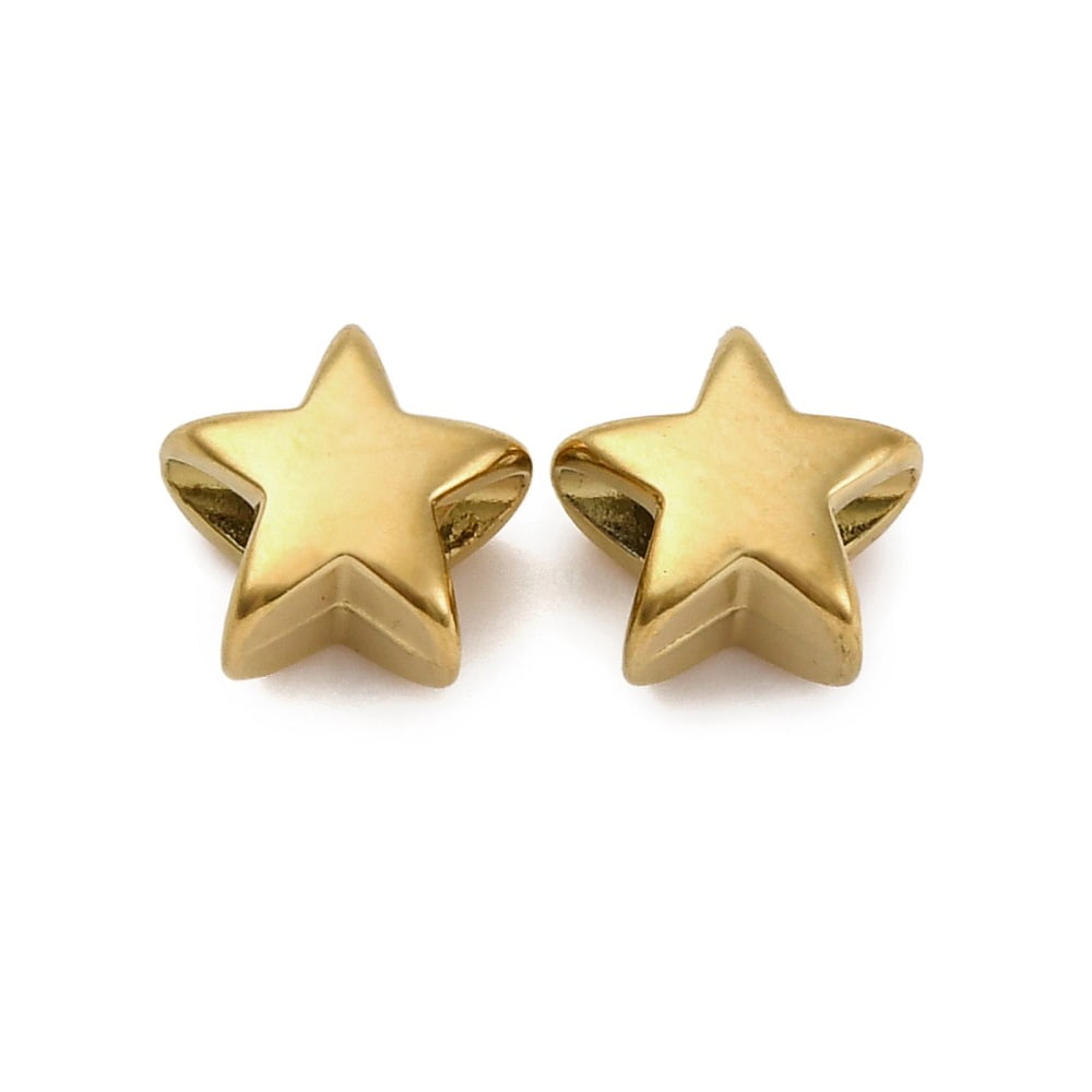 304 Stainless Steel Beads Ion Plating(IP) Star Real 18K golden Plated 7 ...
