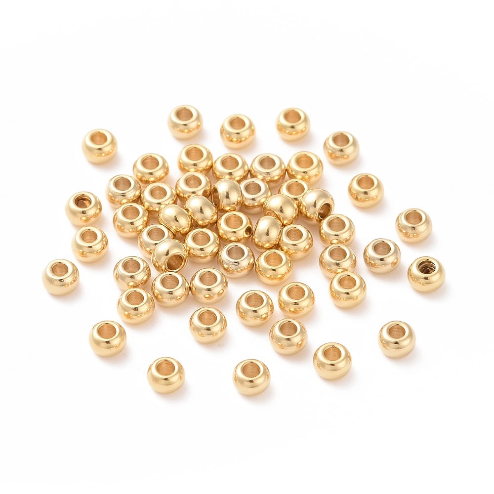 304 Stainless Steel Beads Round Real 18K Gold Plated 8x6.5mm Hole: 3mm ...