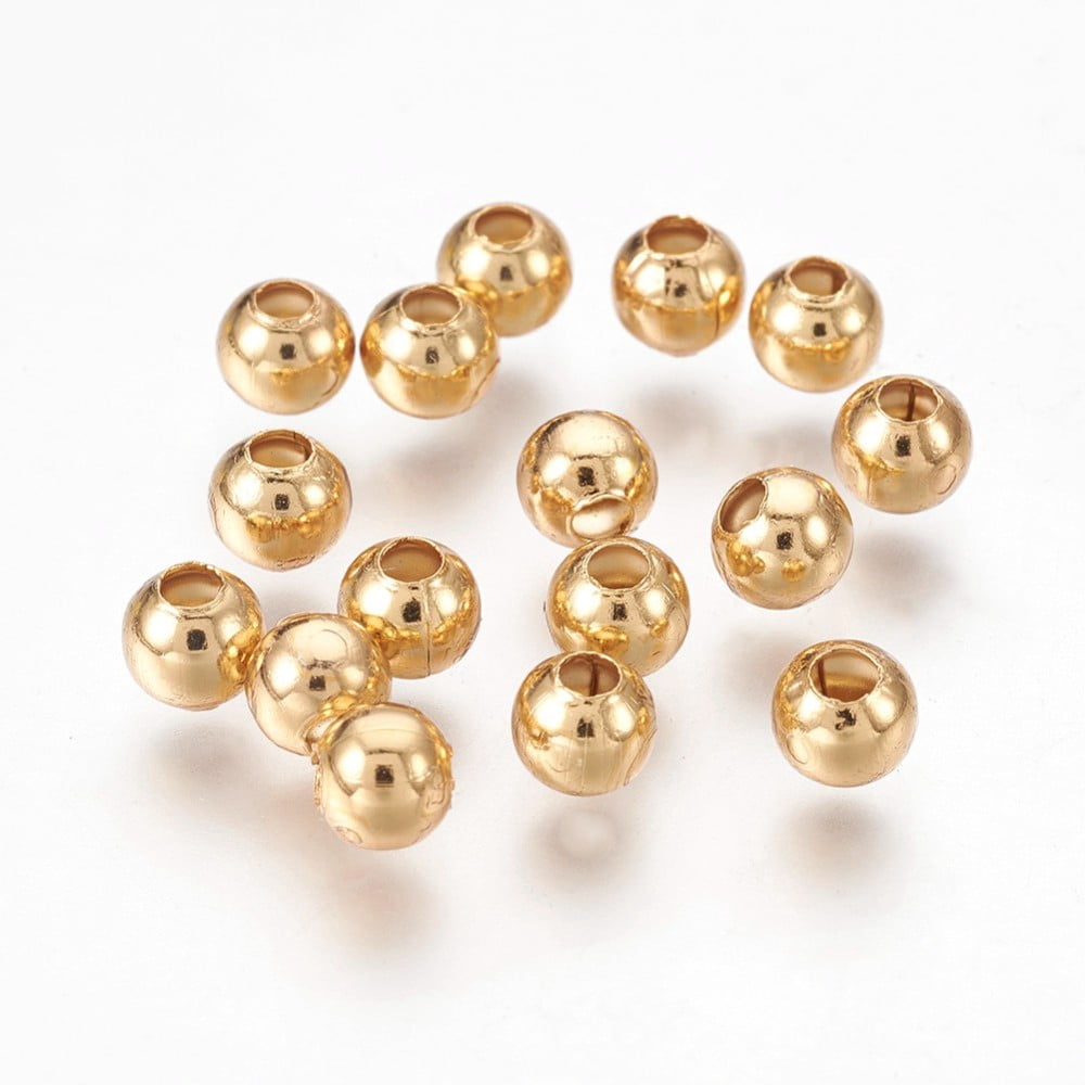 304 Stainless Steel Beads Round Real 18k Gold Plated - Walmart.com