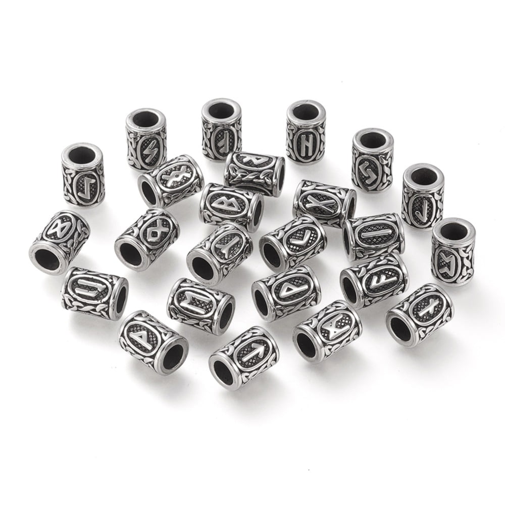 304 Stainless Steel Beads Viking Runes Beads for Hair Beards Dreadlocks ...