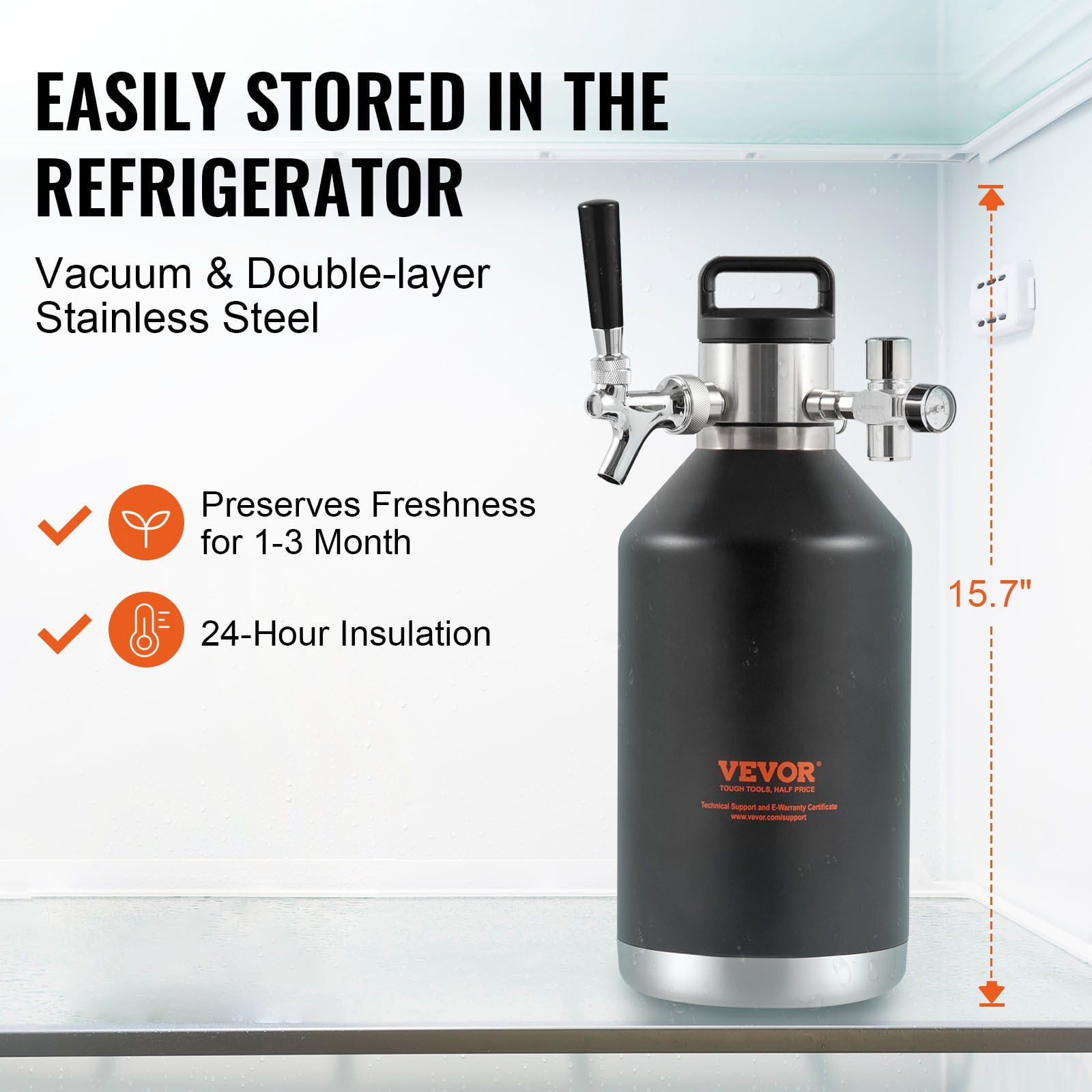304 Stainless Steel Beer Growler Tap System 128Oz 4L Mini Keg with CO2 ...