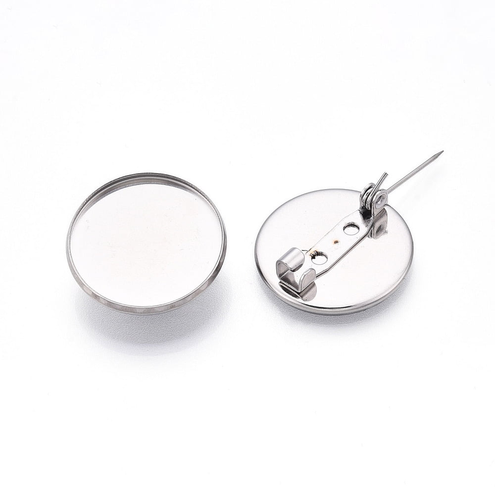 304 Stainless Steel Brooch Cabochon Settings Flat Round Stainless Steel ...