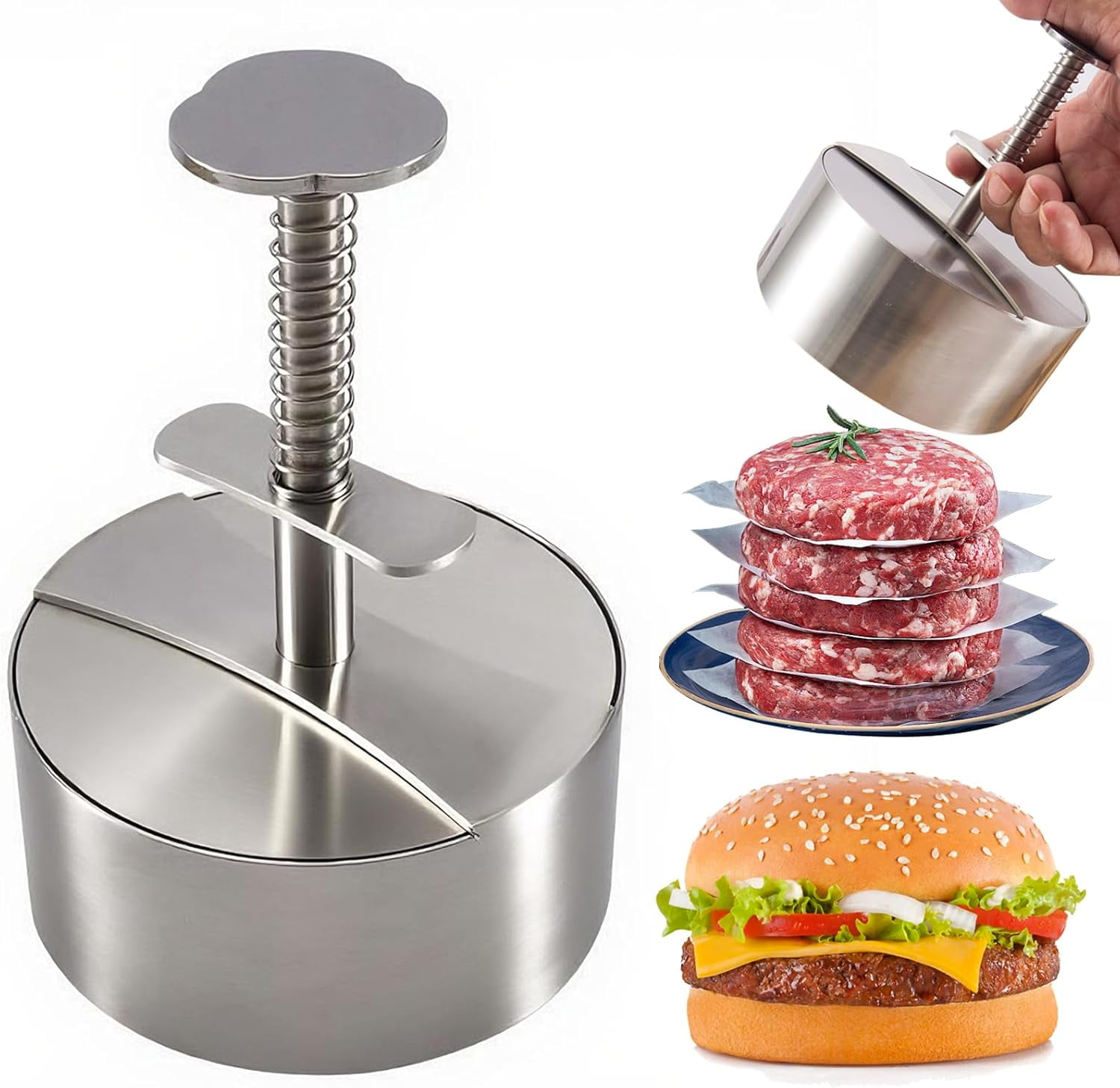 304 Stainless Steel Burr Press, Heavy Duty Adjustable Hamburr Meat ...