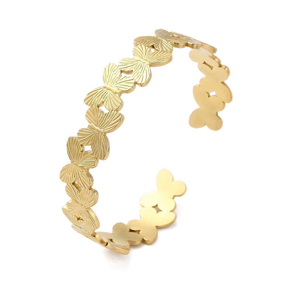 304 Stainless Steel Butterfly Open Cuff Bangles for Women Real 18K Gold ...