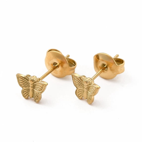 304 Stainless Steel Butterfly Stud Earrings for Women Real 18K Gold ...