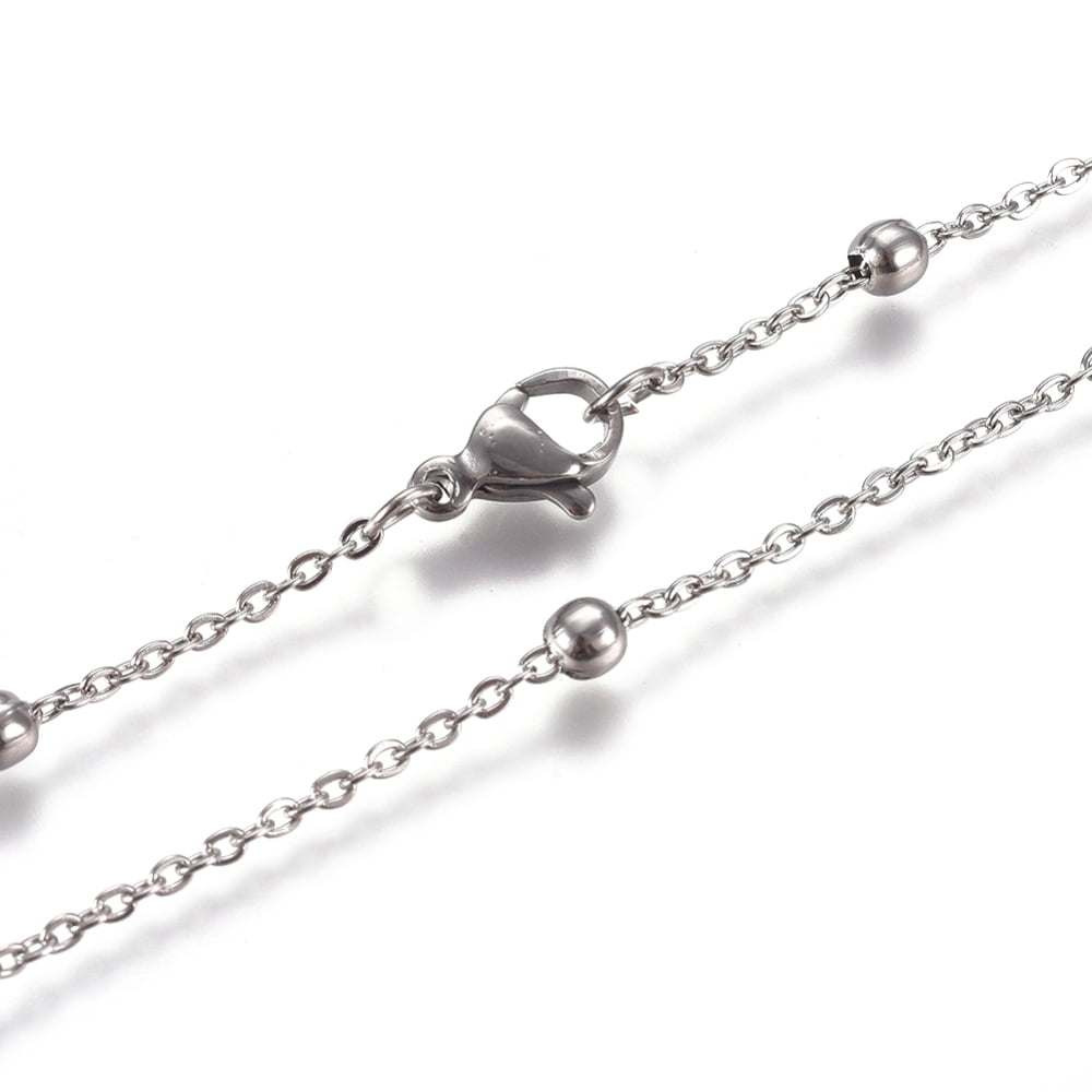 304 Stainless Steel Cable Chain Necklaces with Round Beads and Lobster ...