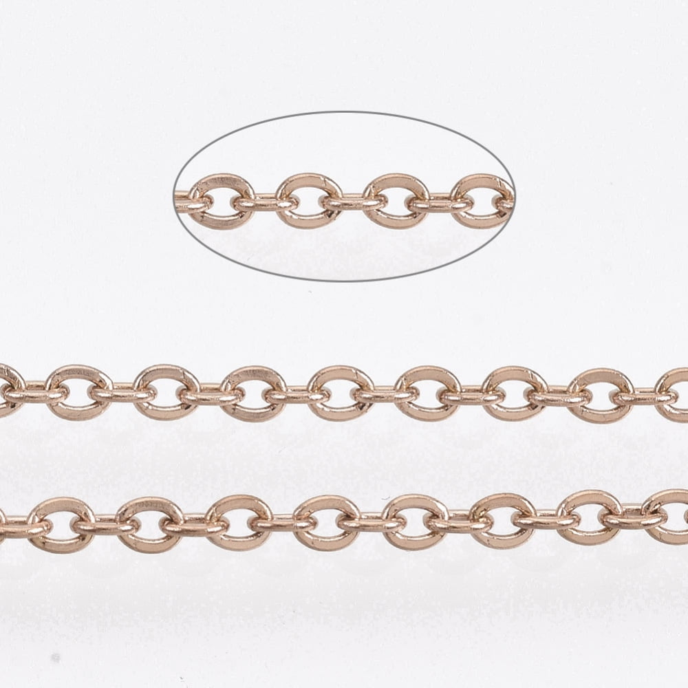 304 Stainless Steel Cable Chains Soldered with Spool Flat Oval Rose ...