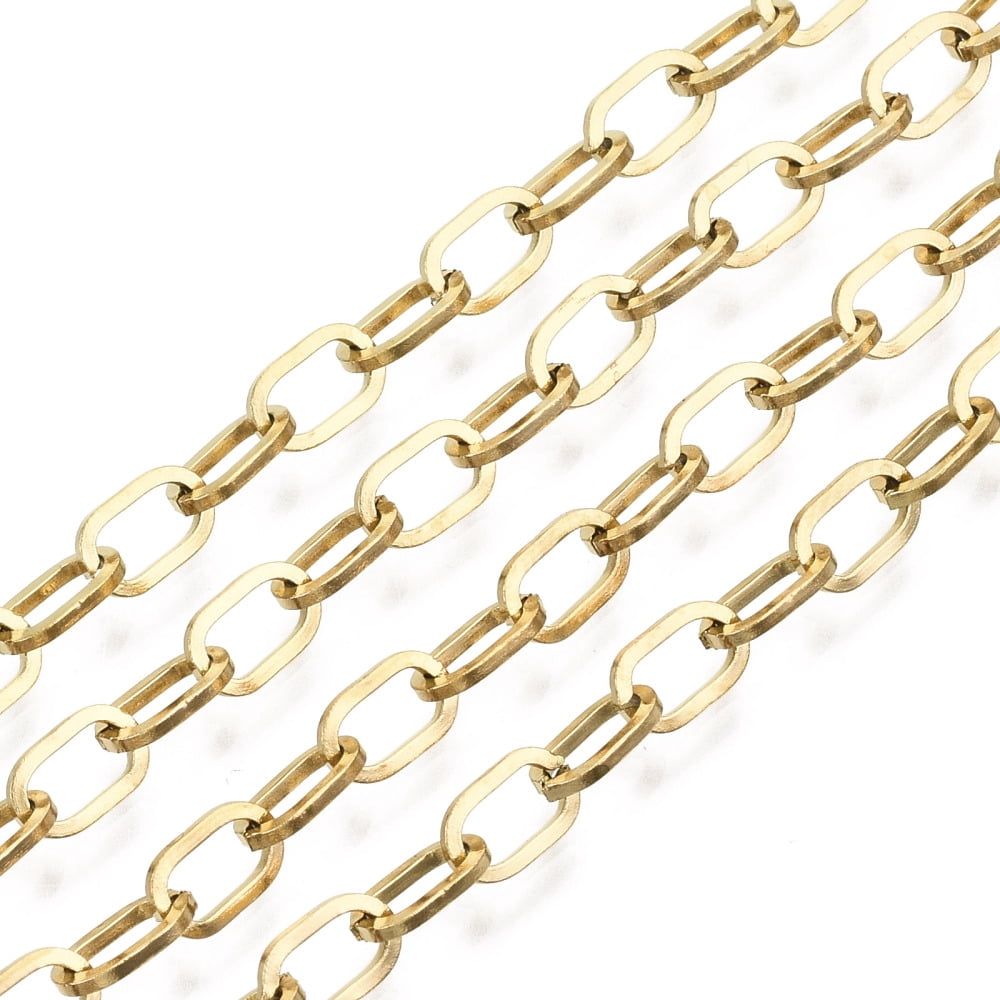 304 Stainless Steel Cable Chains with Spool Unwelded Flat Oval Real 18K ...