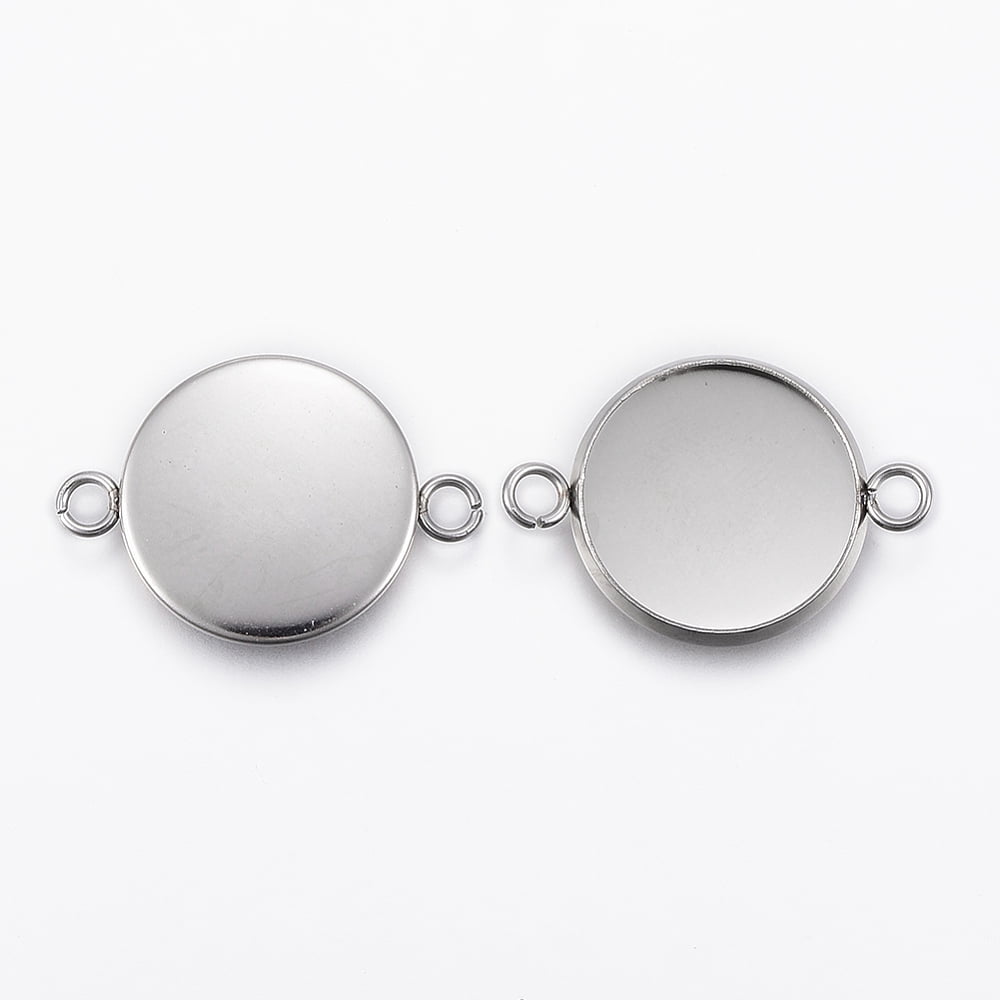 304 Stainless Steel Cabochon Connector Settings Plain Edge Bezel Cups ...